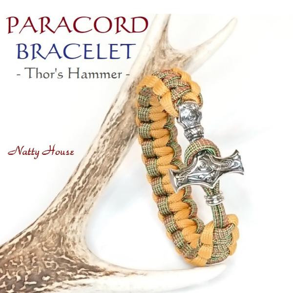 ブレスレット トールハンマー パラコード パラシュート 手編み アウトドア キャンプ アメカジ ハーレー バイカー  ◆ パラシュートコード「通称パラコード」と、トールハンマー「北欧神話の雷神が持つ金槌」をモチーフにしたステンレス製チャーム...
