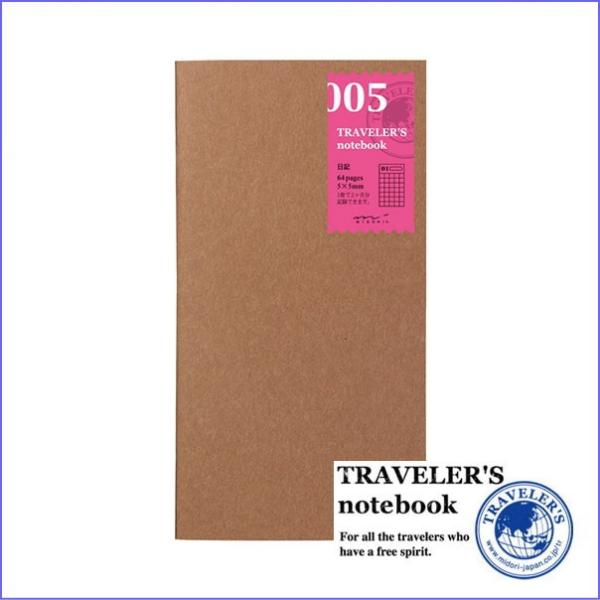 メーカー　ミドリ品名　TRAVELER'S notebook(トラベラーズノート)」専用「日記」リフィル(レギュラーサイズ)サイズ　H210×W110×D4mm品番　14255006内容　中紙/64ページ（2ヶ月分）　セクション罫5×5ｍｍ...