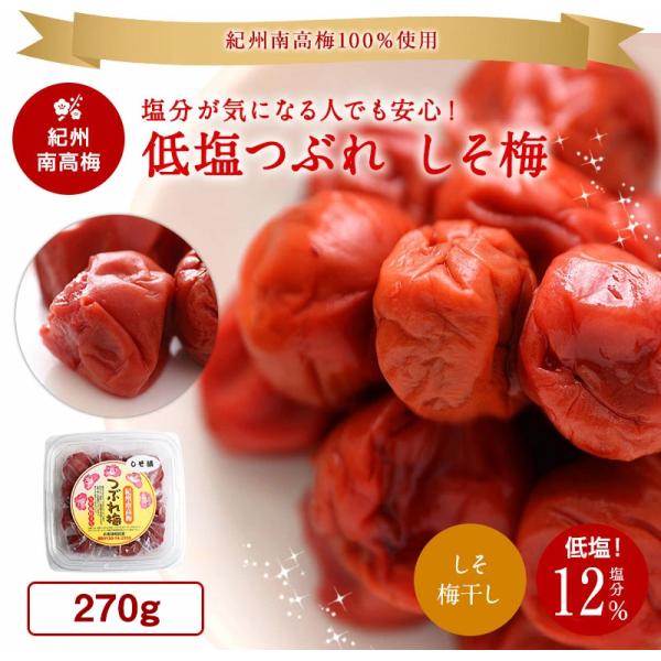 ●商品名 つぶれ梅 しそ漬け ●原材料名 梅、漬け原材料（食塩、果糖ぶどう糖液糖、醸造酢、砂糖、しそ液、発酵調味料）／調味料（アミノ酸等）、甘味料（スクラロース）、野菜色素、ビタミンB1 ●原料、原産地名 和歌山県（梅） ●内容量 270g...