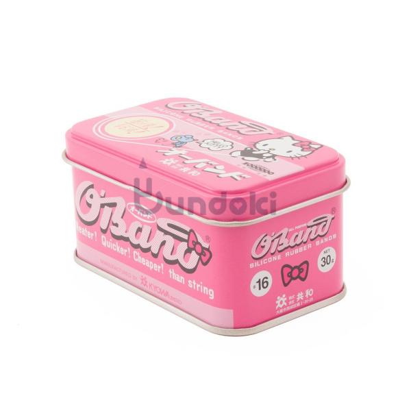 1953年（昭和28年）に商標登録されたゴムバンド（輪ゴムバンド）のロングセラー定番文具「オーバンド」の缶入りにハローキティ缶が登場。 劣化しにくいシリコーン製の透き通ったピンクの輪ゴムが入っています。  「ゴムバンドの王様だからオーバンド...