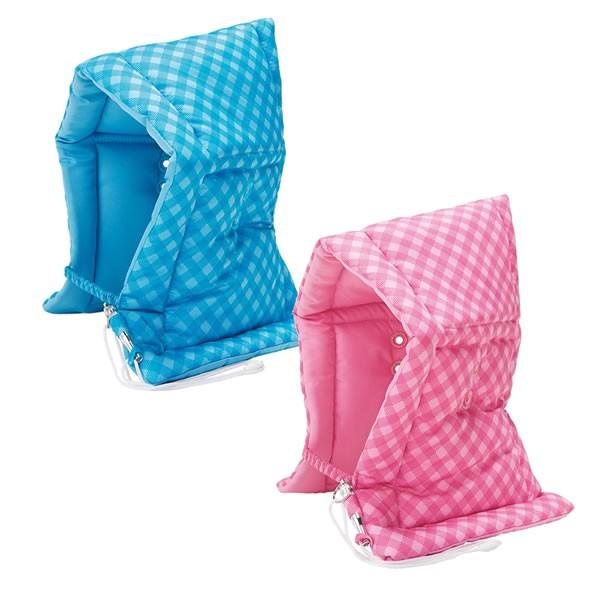 ●防災ずきん　（チェック柄）＜商品仕様＞本体サイズ：W270×D60×H400mm重量：270g(笛含む）材質：表生地、裏生地/ポリエステル、中綿/難燃ポリエステル、笛/アルミ＜カラー＞・ブルー　(BZ-102B)・ピンク　(BZ-102P)