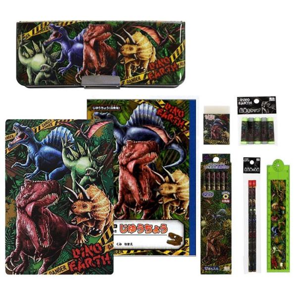☆大人気の恐竜のデザイン☆人気の強い恐竜、その迫力満点のアートを取り入れた『ディノ・アース』シリーズ。図鑑のようなリアルで臨場感のある迫力満点のポーズとダイナミックな色彩で子供から大人まで楽しめるデザインになっています。鉛筆、消しゴム、筆入...