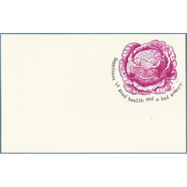 活版　LETTERPRESS POST CARDSHappiness is good health and a bad memory.[幸福とは健康と記憶力の悪さじゃないかしら]カラフルな動物や植物たちと、英語の古典的な諺をぽこぽことした紙...