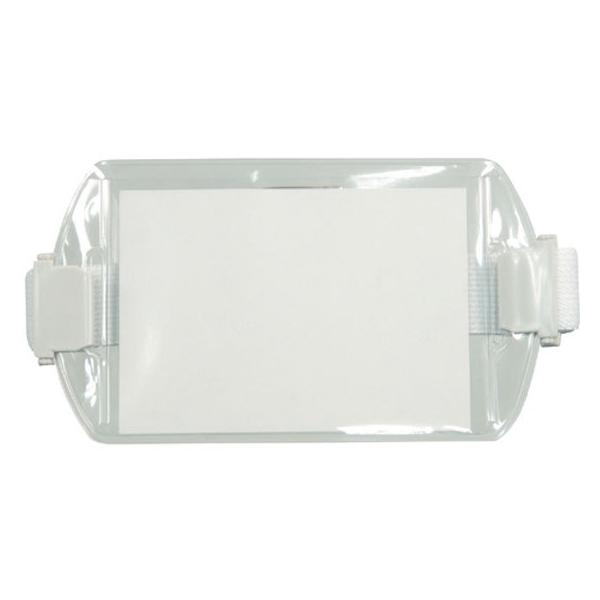 【仕様】●色：ホワイト●中紙：縦７４×横１０５ｍｍ●外形寸法：縦８６×横１５０ｍｍ●材質：ＰＶＣ（軟質）、紙、ゴムベルト、止め具＝ＰＰ●仕様：腕章式