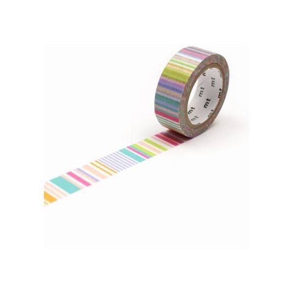 【商品説明】貼って剥がせるマスキングテープｍｔ。手紙に貼ってみたり、ラッピングに使ってみたり、可能性は無限大。【仕様】●色目：マルチボーダー・パステル●テープサイズ：１５ｍｍ×７ｍ●注文単位：１巻
