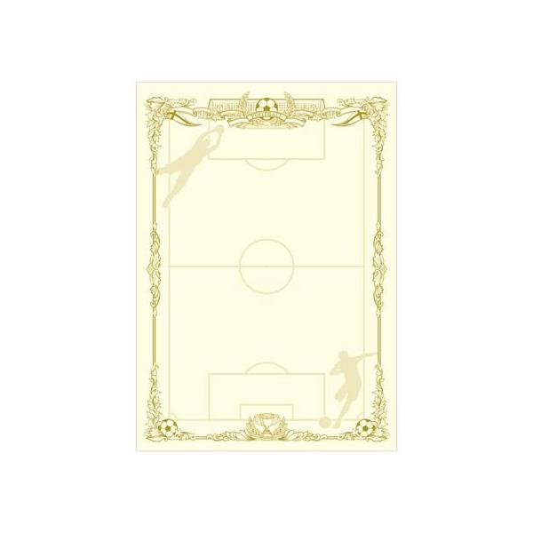 【商品説明】サッカー専用デザイン。　スポーツを象徴する飾り枠と躍動感あふれるシルエットが魅力的！　温かみのある生成りのケント紙は文字がよく馴染み格調高く見えます。　チーム名などが入れやすい横書き専用のデザインで、使いやすいＡ４サイズ。　イン...