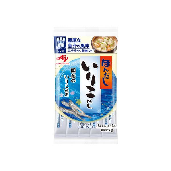 【商品説明】国産いわしをとれて３時間以内に煮て、乾燥させたいりこ粉末を使用したいりこだしの素です。　新鮮なので、いりこならではの甘く豊かな香りと、しっかりとしたコクが活きています。湿気にくい顆粒タイプ【仕様】●顆粒●注文単位：１袋（８ｇステ...