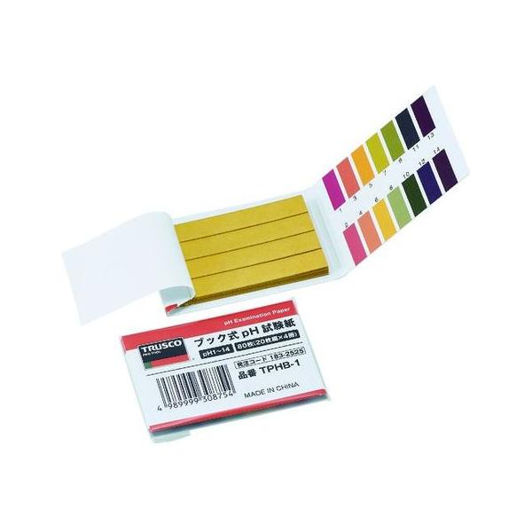 【商品説明】●1枚ずつ切り離して使用するブック式です。●カラーチャートが付いています。●80回テスト分です。【仕様】●型番：TPHB−1　●入数：80枚　●幅（mm）：9　●長さ（mm）：54　●測定範囲：pH1〜14　●測定目盛間隔：pH...