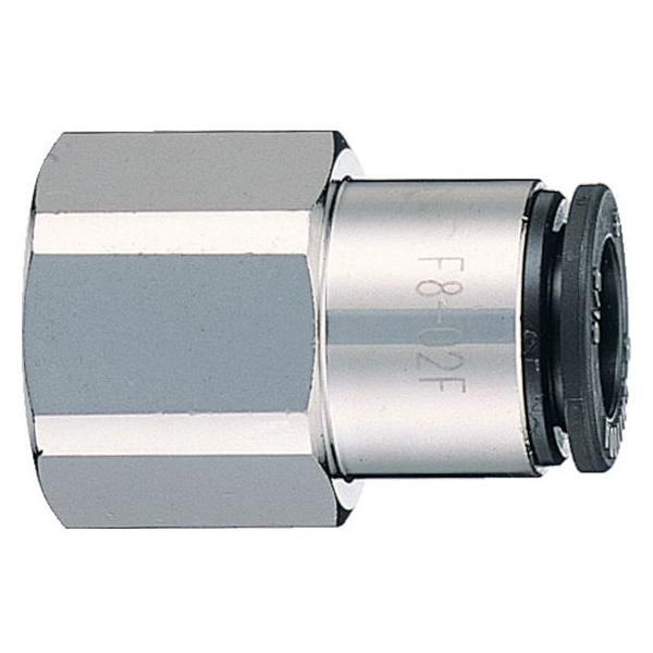 【仕様】●型番：F12-02F　●接続口径：Rc1／4　●適合チューブ外径D（mm）：12　●六角対辺（mm）：21　●使用圧力：1MPa（空気）、0．3MPa（水）　●使用流体：空気、水　●流体温度：−5〜60℃（空気）、5〜40℃（水）...