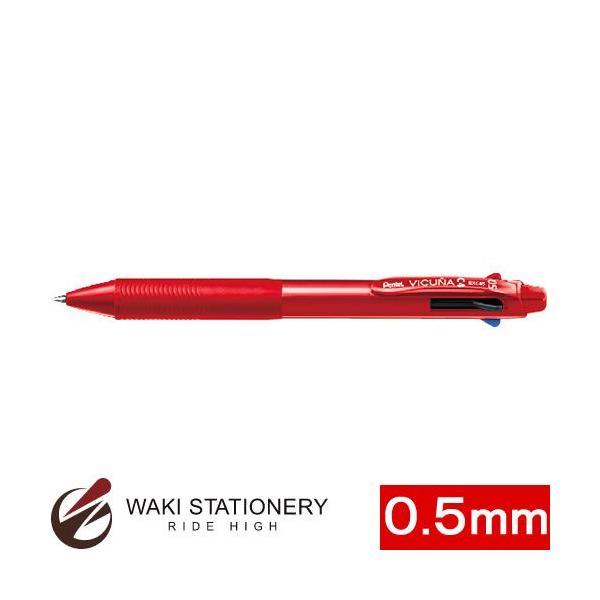 ぺんてる 4色油性ボールペン ビクーニャ C4 極細0.5mm レッド （インク色：黒・赤・青・緑) BXC45B●仕様・軸色:レッド・インクカラー:黒・赤・青・緑・ボール径:極細0.5mm・サイズ:18×13×144mm・重さ:14g・前...