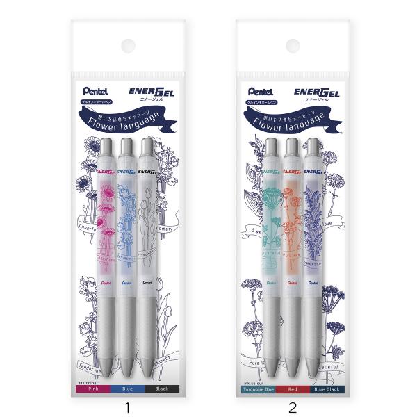 ●3本セットサイズ：W70×D9×H220mm●3本セット重量：42g●ボール径：0.5●インク色(Flower language1)：ピンク、ブルー、ブラック●インク色(Flower language2)：ターコイズブルー、レッド、ブルー...