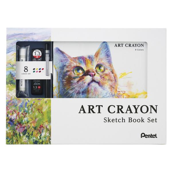●包装サイズ：263x27x191mm●包装重量：416g●セット内容：アートクレヨン8色セット、アートクレヨンホワイト、AMAINシャープペン（1.3mm）、Ain替え芯（1.3mm・B）、オリジナルスケッチブック（下絵2枚付き）、描き方ガイド