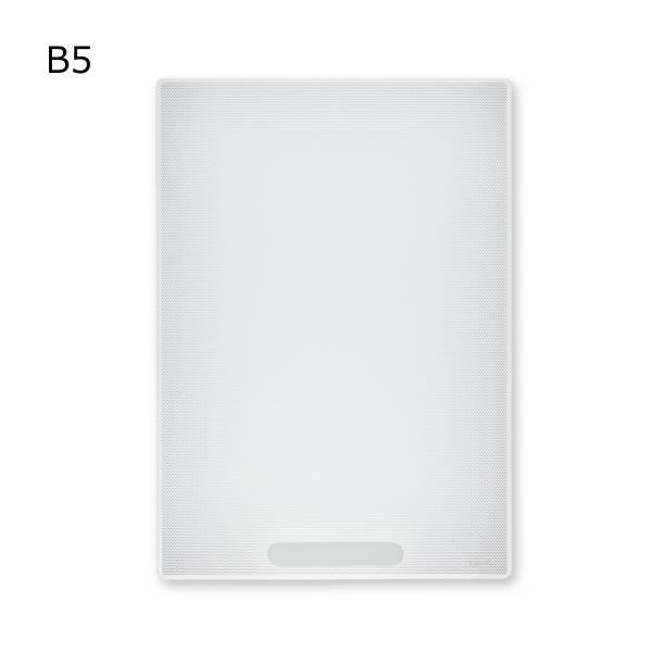 ●品番：U652 T クリアー●本体サイズ：B5 （W182 × H257 × D0.55mm）●包装サイズ：W185 × H259 × D0.57mm (OPP袋）●本体重量：40g（包装資材含む）●素材：再生PET樹脂●仕様：表/ザラザ...