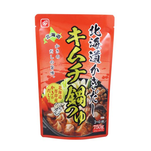 【商品名】北海道かきだしキムチ鍋つゆ北海道の『かき』の名産地である厚岸産の牡蠣からとった出汁の旨味に魚介の風味をさらにきかせて、コク深い味わいの旨辛キムチ鍋つゆです。〆は中華麺を入れて海鮮風キムチラーメンがおすすめです。【使用方法】1、本品...