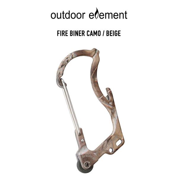 【ブランド】Outdoor Element【アイテム】ファイヤービナー カモ【カラー】CAMO BEIGE【サイズ】80×35mm【重量】28g【耐荷重】22kg【素材】強化ステンレス　超耐性チタンコーティング【付属品】ブレード、栓抜き、ス...