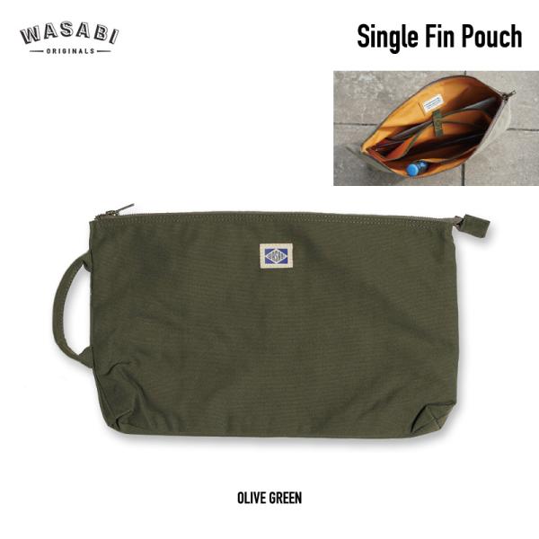 【ブランド】Wasabi Originals【アイテム】SINGLE FIN POUCH【素材】Beach umbrella fabric / Polyester 100%【カラー】Olive green【サイズ】43×23cm