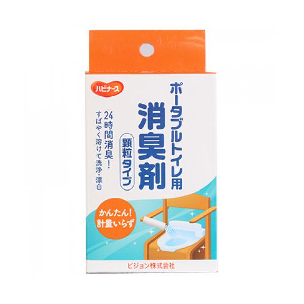 しっかり消臭！洗浄！漂白！すばやく溶けてニオイも気にならない酸素系顆粒タイプの消臭剤。ポータブルトイレに汚れがつきにくく落ちやすい。分包スティックタイプ20包入。