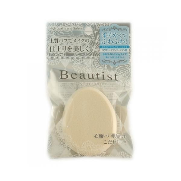 仕上がりや肌触りにこだわった上質パフ。パウダリーファンデーション用、水あり・なしの2wayタイプ。たまご形。ふっくらした厚み。時短にも。