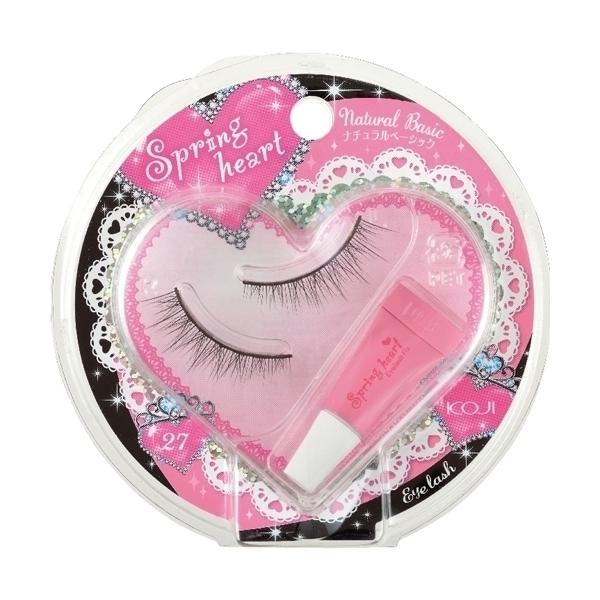 「スプリングハート アイラッシュ 27」は、繊細なクロスの毛束で、目尻を強調し、ぱっちりと可愛らしい印象の目元をつくるつけまつげ。全体用・黒ベース。