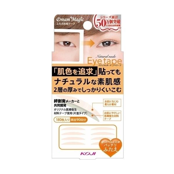 白肌になじむオリジナルのヌードピンクテープを採用。アイシャドウを塗ることにより、お肌になじむ。スリムタイプ。医療衛生材料テープ使用。