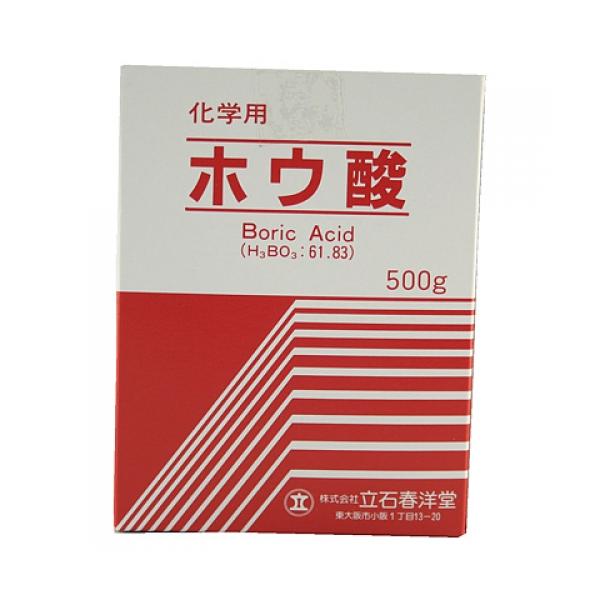 立石春洋堂の化学用ホウ酸です。無色または白色の結晶または結晶性の粉末で、においはなく、わずかに特異な味があります。
