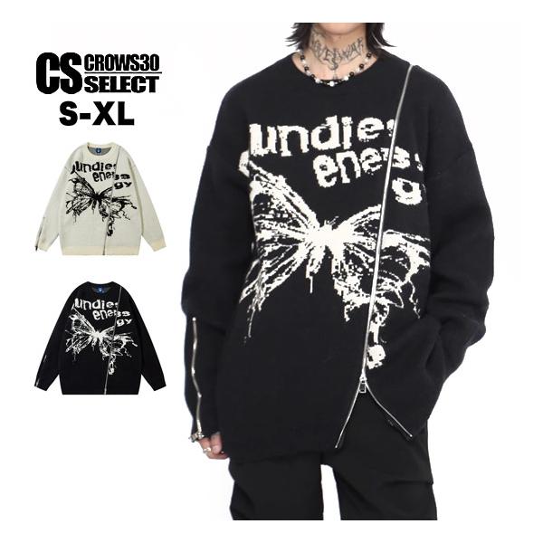 【発売日：2024年08月23日】ストリート系ファッション＆モード系ファッションEXILE/三代目系ファッション＆メンズファッションにオススメ！[CROWS 30 SELECT]斜めジッパー＆バタフライデザインニットソーブラック/ベージュS...