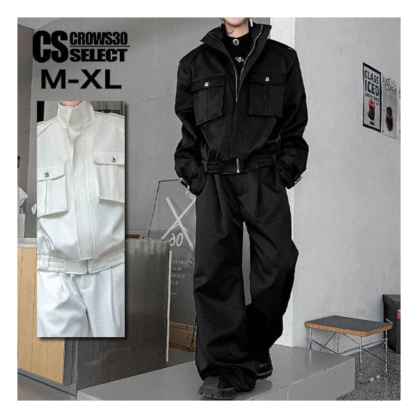 【発売日：2026年01月16日】[CROWS 30 SELECT]変形ミリタリージャケット×ワイドパンツセットアップブラック/ホワイト(キナリ)Mサイズ/Lサイズ/XLサイズミリタリーの機能美を再構築した変形ジャケットと、優雅なドレープを...