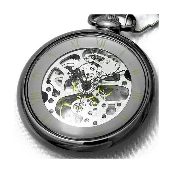 □サイズ：ケース(約)W4.0×H4.0×D0.7cm、チェーン(約)31cm□品番：925J-BKSV□素材：ステンレス□ムーブメント：手巻き□仕様：両面スケルトン□付属品：専用BOX、保証書(1年)□重さ：(約)60ｇ