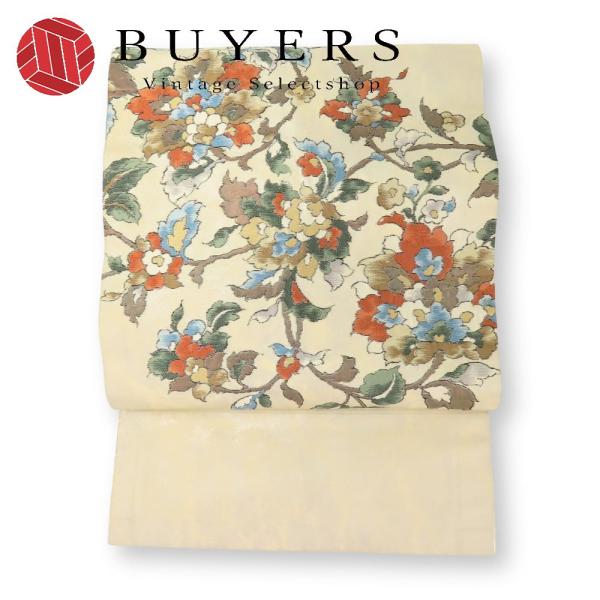 DETAILブランド：―品名：【中古】 名古屋帯 九寸 正絹 ベージュ 名古屋仕立て 草花柄 レディース 女性型番：―サイズ  全長：約 354cm幅：約 30cm 重量：約600g素材：正絹カラー： ベージュ商品状態：Bランク商品詳細：折...