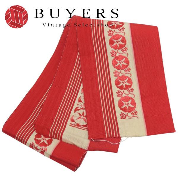 DETAILブランド：―品名：【中古】 半幅帯 正絹 レッド 朝顔 縞 モダン レディース 女性型番：―サイズ全長：約 281.5cm幅：約 13cm 素材：正絹カラー： レッド商品状態：Bランク商品詳細：折りたたみ跡、シワ、汚れ、若干のほ...
