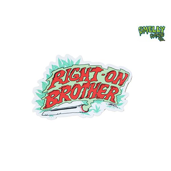 SMELLY CLOTHING RIGHT ON BROTHER ステッカー SC42型抜きのビニールステッカーです[サイズ]特殊形状の為、画像2にてご判断ください撮影マットは1マス1cmになります[SMELLY CLOTHING スメリー...