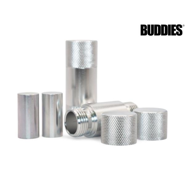 BUDDIES POLLEN PRESSERバディーズ ポーレンプレッサー シルバースクリーン付きのグラインダー等の下に溜まったパウダー状のハーブタバコをアルミ製の円柱と一緒に中に入れ蓋を回しながらプレスする道具になります。シンプルな使い心...