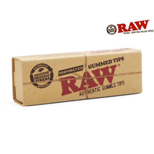 RAW GUMMED FILTER TIPS PERFORATEDロウフィルターティップス ローチ 糊付き無漂白、塩素不使用でおなじみのローリングペーパー（巻紙）のRAW ロウペーパーから、糊付きジョイントのフィルターローチです。ローリング...