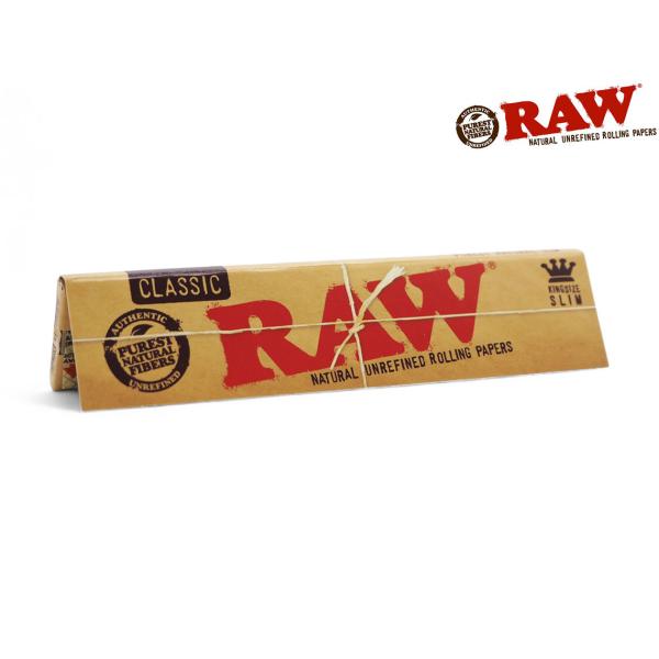 RAW CLASSIC KINGSIZE SLIMロウ クラシックペーパー キングサイズスリムRAW/ロウシリーズペーパー（巻紙）は化学薬品を使用しない無漂白紙に加え、塩素不使用なので有害な煙が軽減されています。サイズ:長さ109mm/幅4...