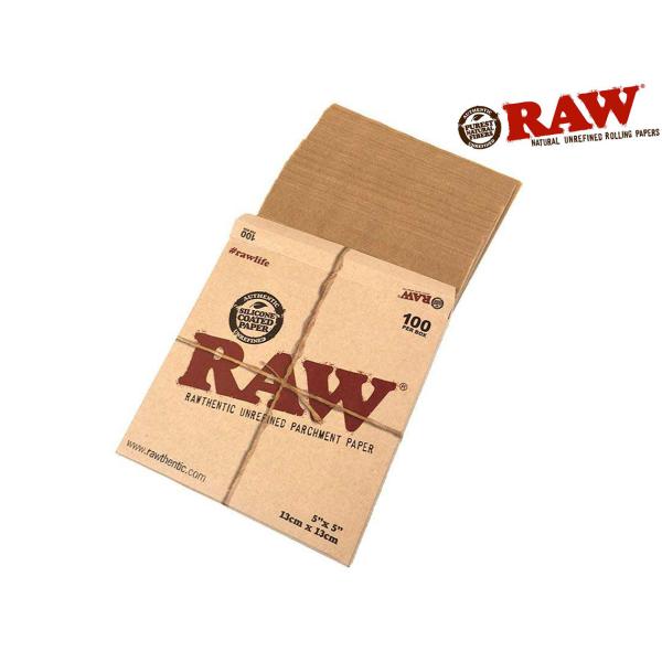 RAW PARCHMENT PAPERロウ パーチメントペーパー 13cm 100枚無漂白、塩素不使用でおなじみのローリングペーパー（巻紙）のRAW ロウペーパーから、コンセントレート、ダブ、ワックス用の保存ペーパーです。ベタつくコンセント...