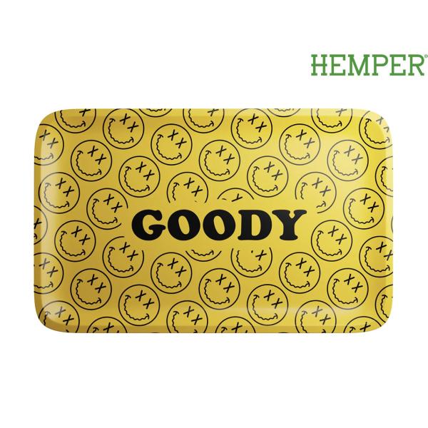HEMPER GOODY YELLOW PATTERN FACE ROLLING TRAYヘンパー グッディ イエローパターン フェイス ローリングトレイアメリカはラスベガスのボングブランド、HEMPER ヘンパーからアルミ製のローリングト...