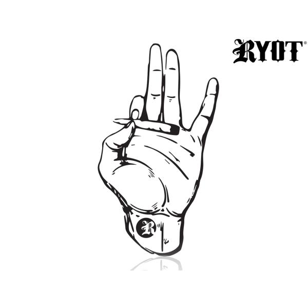 RYOT DIE CUT J HAND STICKERダイカット ハンド ステッカーアメリカはマイアミのRYOT社からダイカットのステッカー耐水性のあるビニールステッカーになりますジョイント手に持つハンドデザインサイズ：14cm×8cm（完...