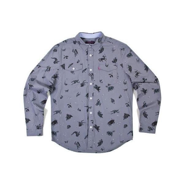 [SALE 50% OFF]Mishka ミシカ Telescopic Button Upボタンダウンシャツ Midnightミシカ、星座がプリントされたボタンダウンシャツです。カラー：ミッドナイトグレーS:丈74cm/身幅54cm/肩幅4...