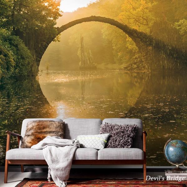 壁紙 張り替え 自分で diy クロス おしゃれ 風景 補修 輸入壁紙水面に反射した橋が美しい円を描き出す、ドイツのクロムラウ公園にある「The Rakotz Bridge-ラコッツ橋-」ポートレートなど写真撮影の背景にもぴったり■材質：不...