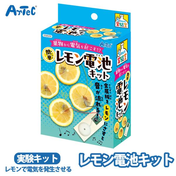 てのひら実験室シリーズの(簡単 レモン電池キット)ですレモンの(酸)と(マグネシウム合金)を利用して電気を発生させる実験キットです解説付きで,自由研究におすすめです対象年齢 : 6歳以上目安制作時間 : 30分別途用意するもの : レモン2...
