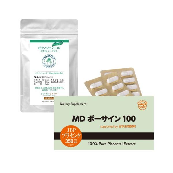 ピクノジェノール ＆ プラセンタ サプリ 好相性セット美サプリセット【お試し5日分】・ピクノジェノールエクセレントプラス：28粒 (1日4粒 ×7日分)・MDポーサイン100：20粒(5日分)