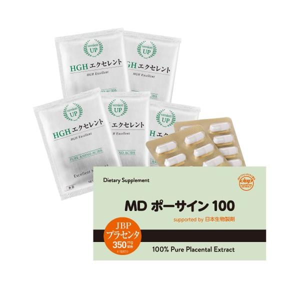 プラセンタ ＆ アミノ酸　サプリ美エイジングケア※セット【お試し5日分】（※年齢に応じたお手入れ）・MDポーサイン100：20粒(5日分)・HGHエクセレント：15g×5袋(5日分)