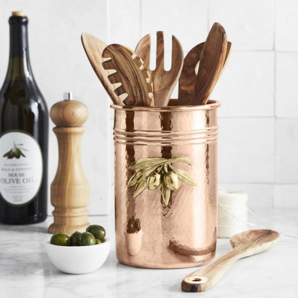 イタリア ルフォーニ ユーテンシル 銅製 ホルダー 6点セット オリーブウッド スプーン スタンド付 Ruffoni 6-Piece Olivewood Set with Crock