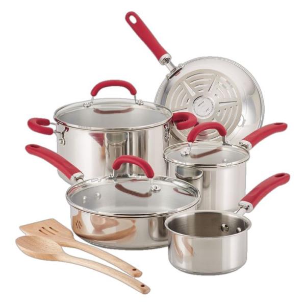 レイチェル・レイ 鍋 フライパン セット ステンレス IH対応 シリコンハンドル 食洗機対応 Rachael Ray Create Delicious Stainless Steel Cookware Set, 10-Piece Pots ...