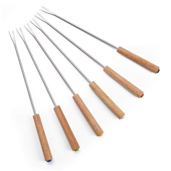 ステンレス フォンデュフォーク 6本セット 木製ハンドル チョコレートファウンテン チーズフォンデュ Set of 6 Stainless Steel Fondue Forks Wood Handle Heat Resistant 9.5"...