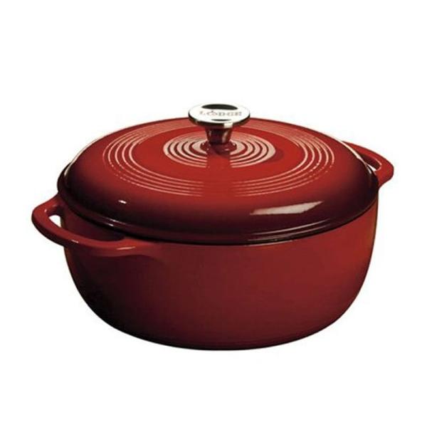 ロッジ ダッチオーブン 5.6L 両手鍋 エナメル ホーロー Lodge 6 Quart Enameled Cast Iron Dutch Oven. Classic Red Enamel Dutch Oven with Self Bast...