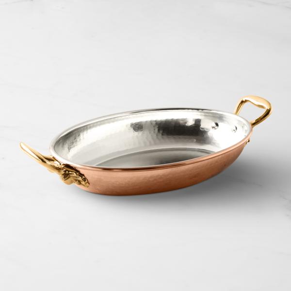 ウィリアムズソノマ限定 ルフォーニ グラタンパン 30cm 銅 イタリア製 Williams-Sonoma Ruffoni Historia Hammered Copper Oval Gratin with Acorn Handles, 2...