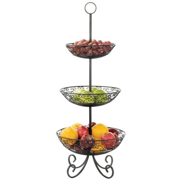 ディスプレイバスケット 高さ86cm 3段 メタル ブラック かご Tablecraft BKT3 Mediterranean Three Tier Black Display Basket with Legs