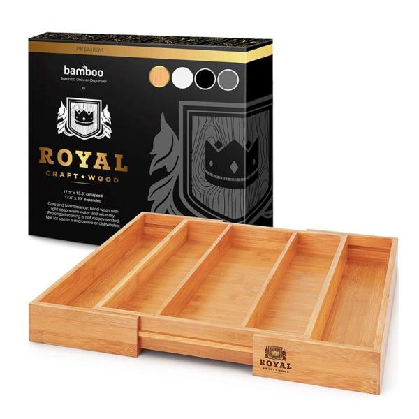 引き出し 仕切り トレー トレイ スライド拡張 サイズ変更 バンブー 竹 ドロワーオーガナイザー カトラリー ホルダー Royal Craft Wood Bamboo Kitchen Drawer Organizer - Expandabl...