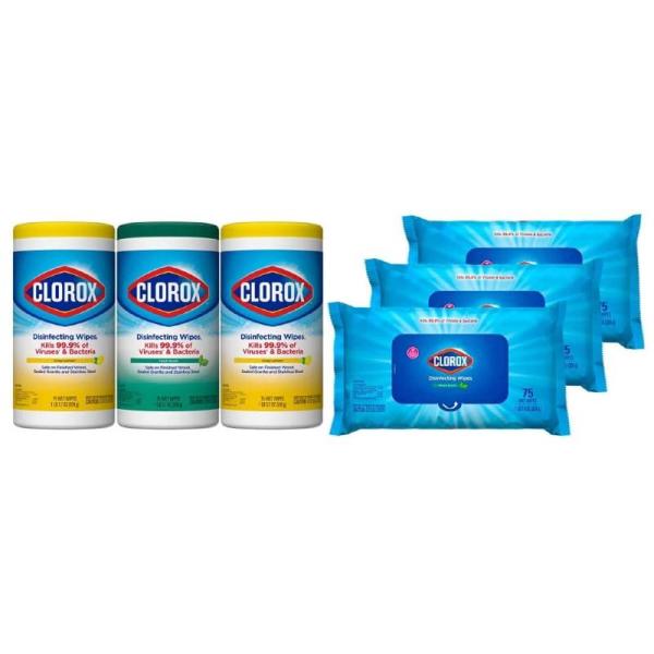 バリューセット 除菌 消毒ワイパー フレッシュ＆シトラス&amp;モイスチャーシールパック 75枚 6個セット ウエットティッシュ 99.99%細菌除去 Clorox Disinfecting Wipes Value Pack, 3x 75...